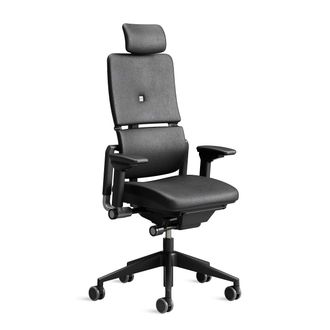 Steelcase Please Ergonomischer B&uuml;rodrehstuhl mit h&ouml;henverstellbarer Lumbalst&uuml;tze f&uuml;r Unterst&uuml;tzung den ganzen Tag &uuml;ber, anpassbare Kopfst&uuml;tze Schwarzes Leder