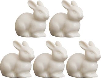 Amosfun Miniatur Hase Figuren Keramik Wei&szlig; Kaninchen Skulptur Osterhase Osterdeko 5pcs Mikrolandschaft Puppenhaus Feengarten Bonsai Garten Desktop Ornament Os