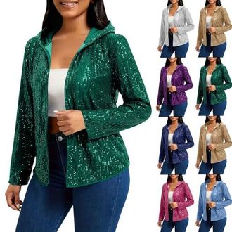 Generic HUIFUAO Veste &agrave; capuche &agrave; paillettes pour femme - Manteaux scintillants &agrave; manches longues et fermeture &eacute;clair - Cardigan &agrave; capuche &agrave; paillettes - Vest