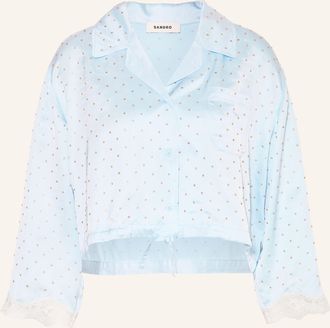 Sandro Sandro Satinbluse Mit Schmucksteinen Und Spitze blau