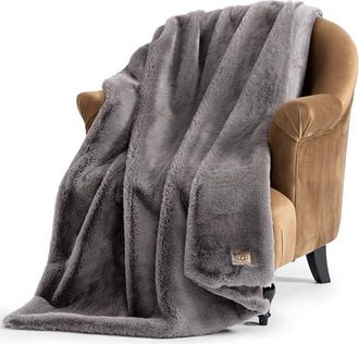 UGG Euphoria Couverture r&eacute;versible en Fourrure en Peluche Anthracite