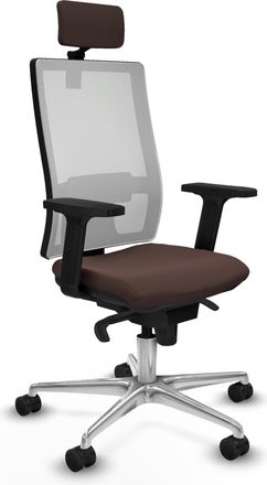 Piqueras y Crespo Einfacher Schreibtischstuhl mit 2D-Armen, h&ouml;henverstellbare Lendenwirbelst&uuml;tze und h&ouml;henverstellbares Kopfteil und Neigungsverstellung, Wei&szlig;/Dunkelbra