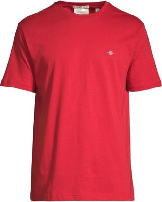 GANT Gant Herren T-Shirt - Regular Shield, Rundhals, Kurzarm, Baumwolle, Stickerei Rot (Ruby) 2XL