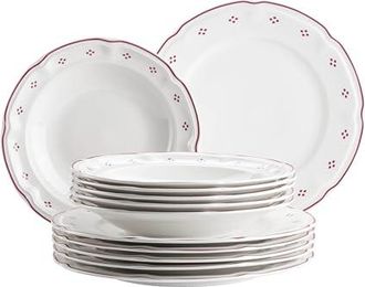 M&auml;ser M&auml;ser Serie Lova, Tafelservice 12-teilig Porzellan - 6 Speiseteller 26 cm & 6 Suppenteller 22 cm - Rot