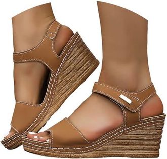 Generic Sandales compens&eacute;es pour femme 2026 habill&eacute;es d&eacute;contract&eacute;es &agrave; bout ouvert et talon bas avec sangle de cheville pour le travail de bureau, chaussures d