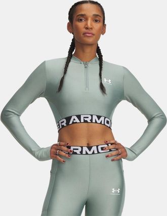 Under Armour HeatGear Rib Langarm-Oberteil mit ¼-Zip für Damen Silica Grün / Silica Grün / Weiß XL
