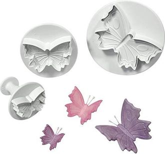 PME BU910 Lot de 3 Emporte Pi&egrave;ces &agrave; Poussoir Papillons, Plastique, Blanc, 9 x 2 x 9 cmBU910