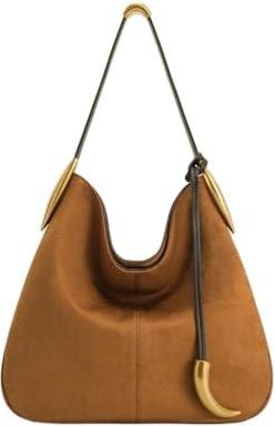 Generic JCVBN Sac fourre-tout multifonction en daim pour femme Couleur unie Style r&eacute;tro Grande capacit&eacute;, marron