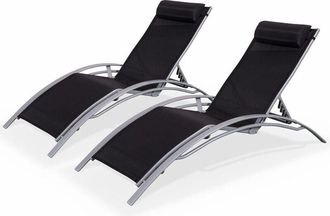 Sweeek Duo de bains de soleil en aluminium et textil&egrave;ne Louisa Gris / Noir