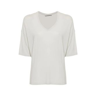 Le Tricot Perugia Graues V-Ausschnitt Drop-Shoulder T-Shirt - - Tops - Damen - Grau - S
