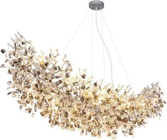 Globo Lighting Suspension en verre argent&eacute; avec cristaux fum&eacute;s, hauteur 120 cm