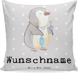 Mr. & Mrs. Panda Kopfkissen Zahnarzt Herz - Personalisierte Geschenke, Bedrucken, Geschenk, Personalisiert, Name, Kissen, Wunschname