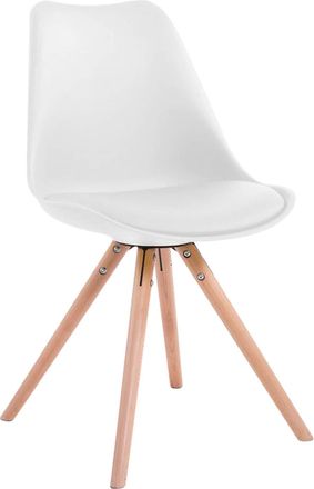 Clp Retro-Stuhl Toulouse Rund Mit Kunstlederbezug | Kunststoff-Lehnstuhl Mit Holzgestell, Farbe:weiß, Gestell Farbe:Natur