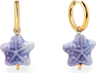 Singularu Ohrringe Starfish Blue. Edelstahl mit 18K vergoldung und Keramik. Schmuck f&uuml;r Damen