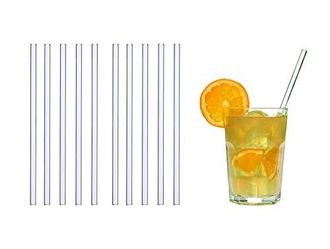 TFA Dostmann GlasWerk Medium Glas Trinkhalme, 14.2016.10, 10 Stück, Spülmaschinengeeignet, für Longdrinks/Latte Macchiato Weiß