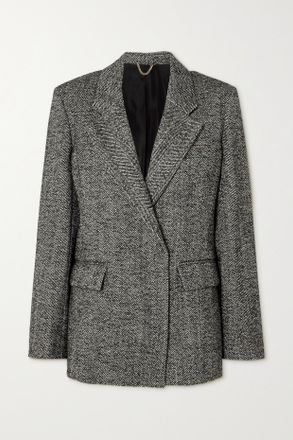 Victoria Beckham Doppelreihiger Blazer Aus Tweed Aus Einer Wollmischung Mit Fischgratmuster - Grau