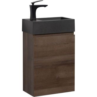 Badplaats Wc Badm&ouml;bel Angela 40x22 cm Braun Eiche - Schrank Schwarze Wasch