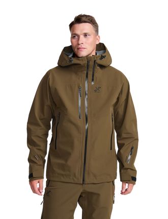 RevolutionRace Cyclone 3L Shell Jacket für Herren, Wasserdichte Jacke mit Recco-Reflektoren zum Wandern, Dark Olive, L