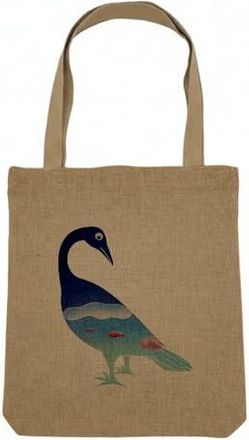 Fabulous Sac Shopping Tote Bag Aspect Lin - Illustration Artistique Oiseau et Poisson Dessin Art - Sac de Courses Toile Epaisse 360g Beige Naturel Cabas Port&eacute; 