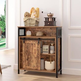 Need Meuble de Rangement Buffet Cuisine Commode avec Porte Coulissante, Armoire de Rangement avec &Eacute;tag&egrave;res, Style Industriel pour Salon, Marron Rustique