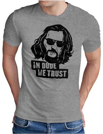 OM3 In-Dude-We-Trust - T-shirt | Homme | Big Lebowski Kult Printshirt | S - 4XL, Gris m&eacute;lang&eacute;, XL