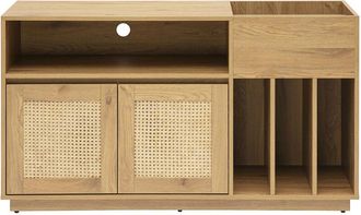 Miliboo Buffet de rangement vinyles finition bois clair ch&ecirc;ne et cannage rotin L130 cm ALICANTE