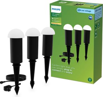 Philips Edwina Outdoor GardenLink Niedervolt- Sockelleuchte, 24 V, 2700K warmwei&szlig;es Licht, 180 lm, Schwarz, Starter-Set, 3er-Pack, EU-Stecker