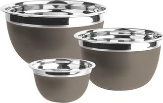 Bergner Bake -Liebhaber - Set von 3 langlebigen Edelstahlschalen - 700 ml Edelstahl, 3L und 4,8 l - optimal für Gebäck - braun - helles Innenraum - einfach zu