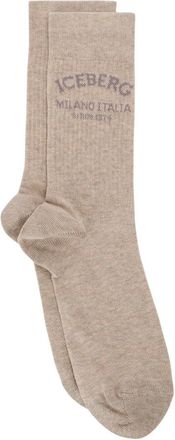 Iceberg Homme, Sous-v&ecirc;tements, Beige, Taille: ONE Size Chaussettes en coton avec logo brod&eacute;