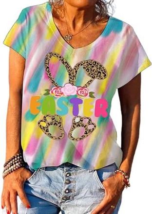 Generic T-shirt imprim&eacute; lapin amusant pour femme, mignon l&eacute;opard raisin, chemises de P&acirc;ques &agrave; manches courtes, marron, XXL
