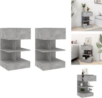 vidaXL Nachttische 2 Stk. Betongrau 40x35x65 cm - Nachttisch - Wohnzimmer Dekoration - Betonoptik - Massivholz - Wohnraum Einrichtung