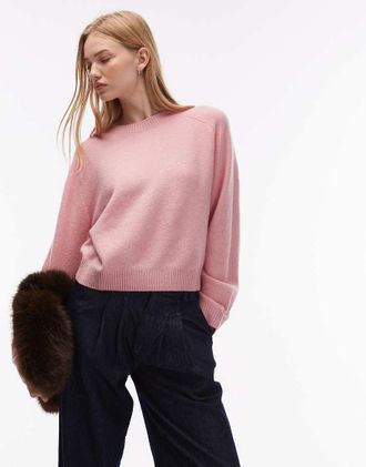 & Other Stories Pullover in Rosa mit Rundhalsausschnitt und volumin&ouml;sen &Auml;rmeln