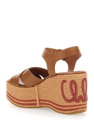 Chlo&eacute; Womens Wedge Sandals Leather Brown