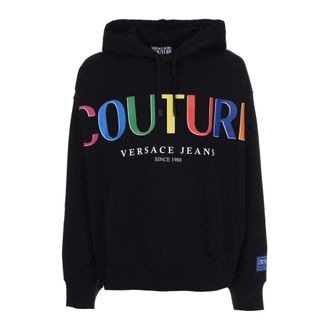 Versace Jeans Couture Baumwoll-Kapuzenpullover mit Regenbogen-Logo - - Sweatshirts & Hoodies - Herren - Schwarzk - XL