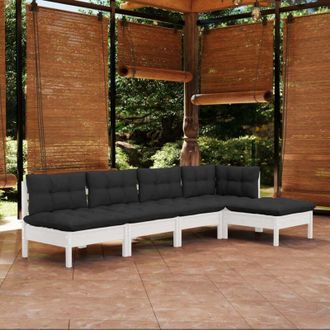 vidaXL 5-tlg. Garten-Lounge-Set mit Kissen Wei&szlig; Kiefernholz - Vidaxl