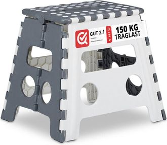 Relaxdays Relaxdays Klapphocker faltbar, Camping Hocker, Kinder Badhocker, bis 150 kg, Kunststoff, HBT: 30 x 37 x 29 cm, grau/wei&szlig;