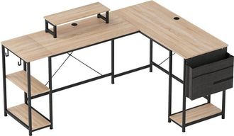 HOMCOM Homcom - Bureau dangle modulable r&eacute;versible style industriel - nombreux rangements - acier noir effet bois naturel