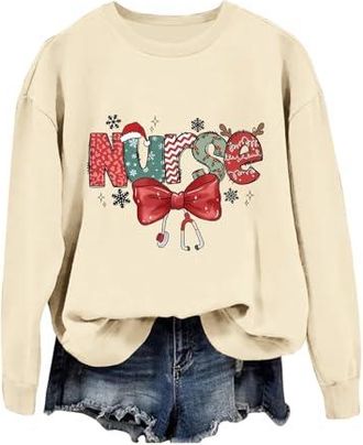 Generic Pull Moche Noel Femme Pull de Noel Drole Infirmière de Noël Soins de Noël Infirmière Vie Sweatshirt a Col Rond Et Manches Longues Imprimé