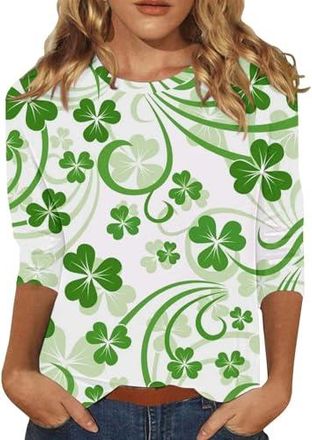 Generic T-shirt d&eacute;contract&eacute; &agrave; manches 3/4 pour femme - Col rond - Imprim&eacute; tr&egrave;fle amusant - Tenue d&eacute;t&eacute; pour les vacances, Violet-C, 5XL