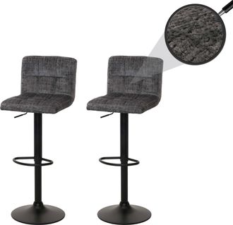 Mendler 2er-Set Barhocker HWC-G87, Tresenhocker Barstuhl, höhenverstellbar drehbar, Stoff Chenille (465g/m²) FSC - dunkelgrau