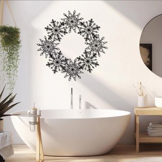 Generic Schwarzer Schneeflockenkranz aus Metall als Wanddekoration, winterliche Weihnachtsdeko im Landhausstil f&uuml;r den Au&szlig;enbereich, Moderne Schneeflockenkran