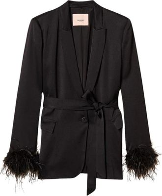 Twinset Femme, Vestes, Noir, Taille: 42 FR Giacca blazer in raso piume
