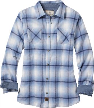 Legendary Whitetails Damen Cottage Escape Flanell-Kleidung, Lang&auml;rmelig, Kariert und Einfarbig, Tailliert, Knopfleiste Lang&auml;rmlig, Baby Blues Plaid, Gro&szlig;