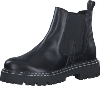 Marco Tozzi Damen Chelsea Boots aus Leder Blockabsatz, Schwarz (Black/White), 37
