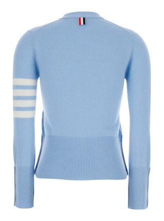 Thom Browne Womens V-Neck Cardigan Light Blue Cashmere Tops Top