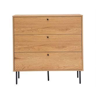 Miliboo Kommode mit hellem Holzdekor in Eiche und schwarzen Metallf&uuml;&szlig;en mit 3 Schubladen B100 cm PERNELLE