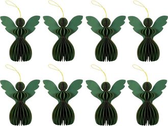 Matches 21 Weihnachtsbaum Anhänger 8er Set aus Papier Engel- Scandi Faltbare Hängedeko in Dunkelgrün Magnet & Goldkante - Moderne Weihnachtsdeko Ø 11 x 12 cm für