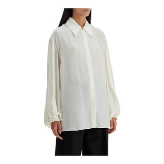 Khaite Bamboo Asymmetrisches Saumlinie Ballon&auml;rmel Shirt - - Blouses & Shirts - Damen - Beige - XS