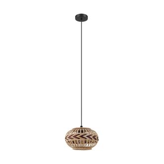 Eglo Pendelleuchte Dondarrion, 1 flammige H&auml;ngelampe Vintage, Boho, H&auml;ngeleuchte aus Stahl und Holz, Esstischlampe, Wohnzimmerlampe h&auml;ngend in Schwarz, Nat