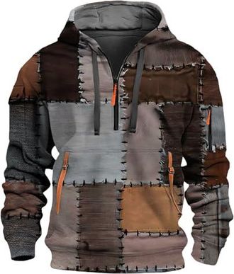 Generic Chemise en coton et lin pour homme, manches longues, col montant, couleur unie, haut décontracté à capuche pour homme, bleu, 3XL